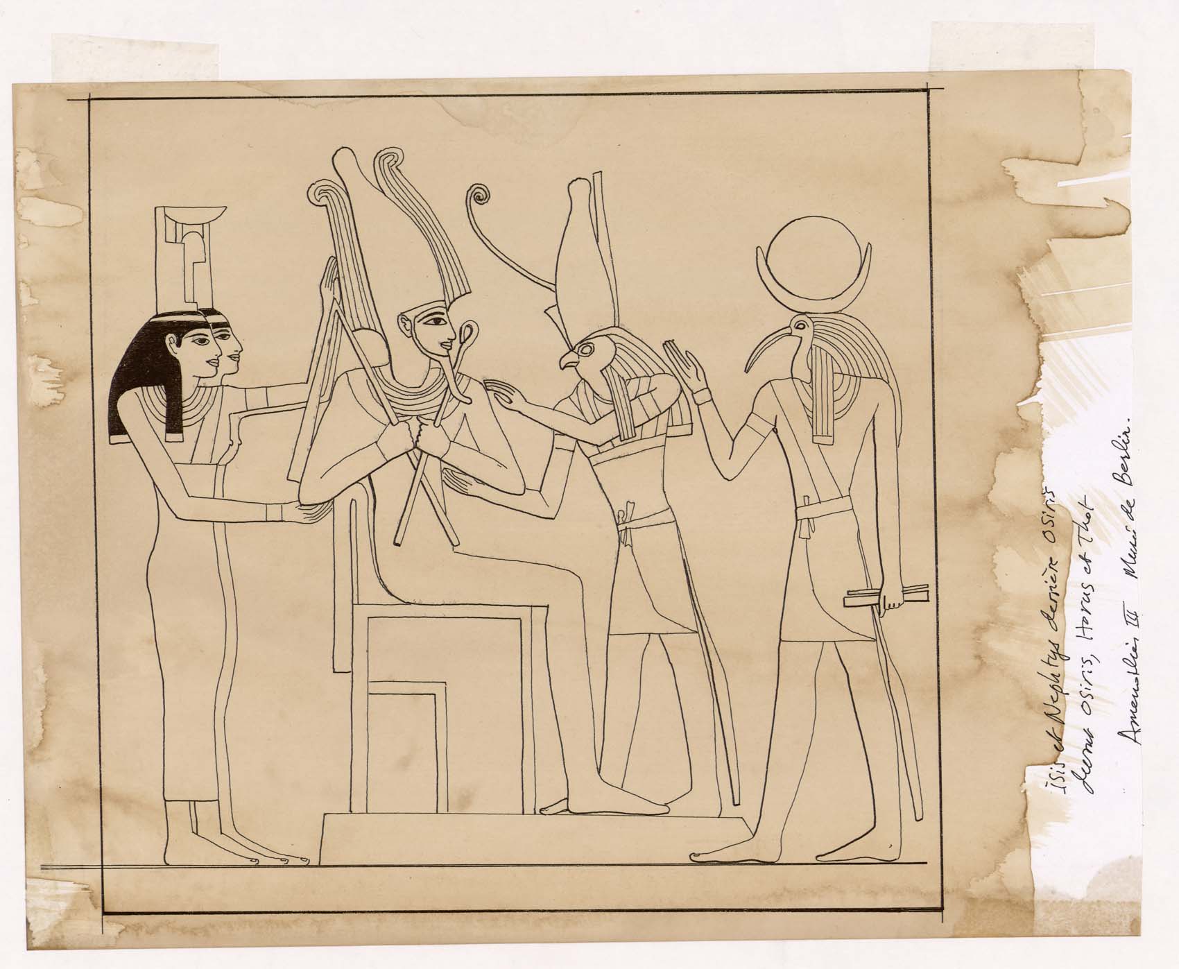 Representación de Osiris bajo la protección de los dioses y diosas ...