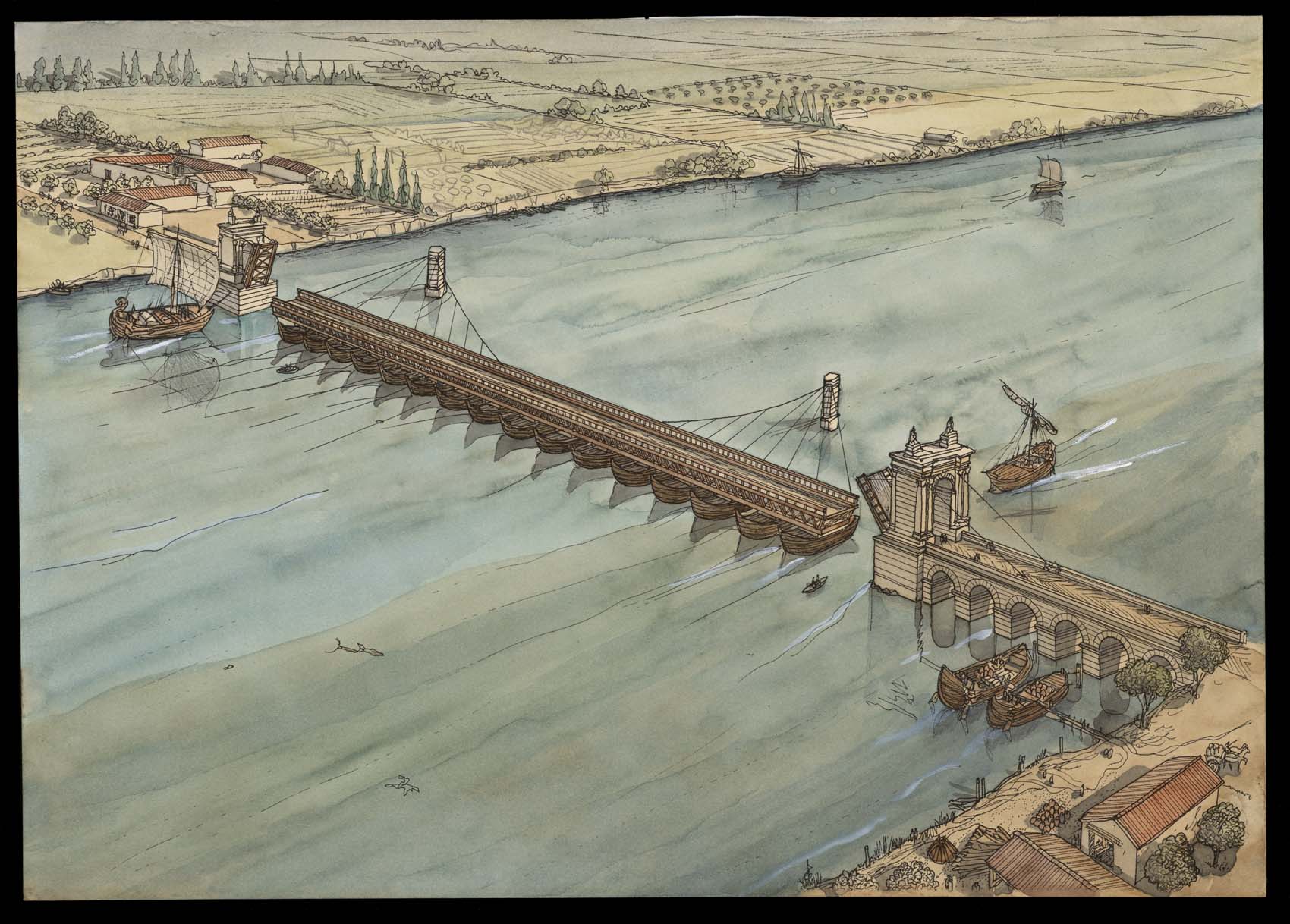 Arelate (Arles), le pont de bateaux - Jean-Claude Golvin