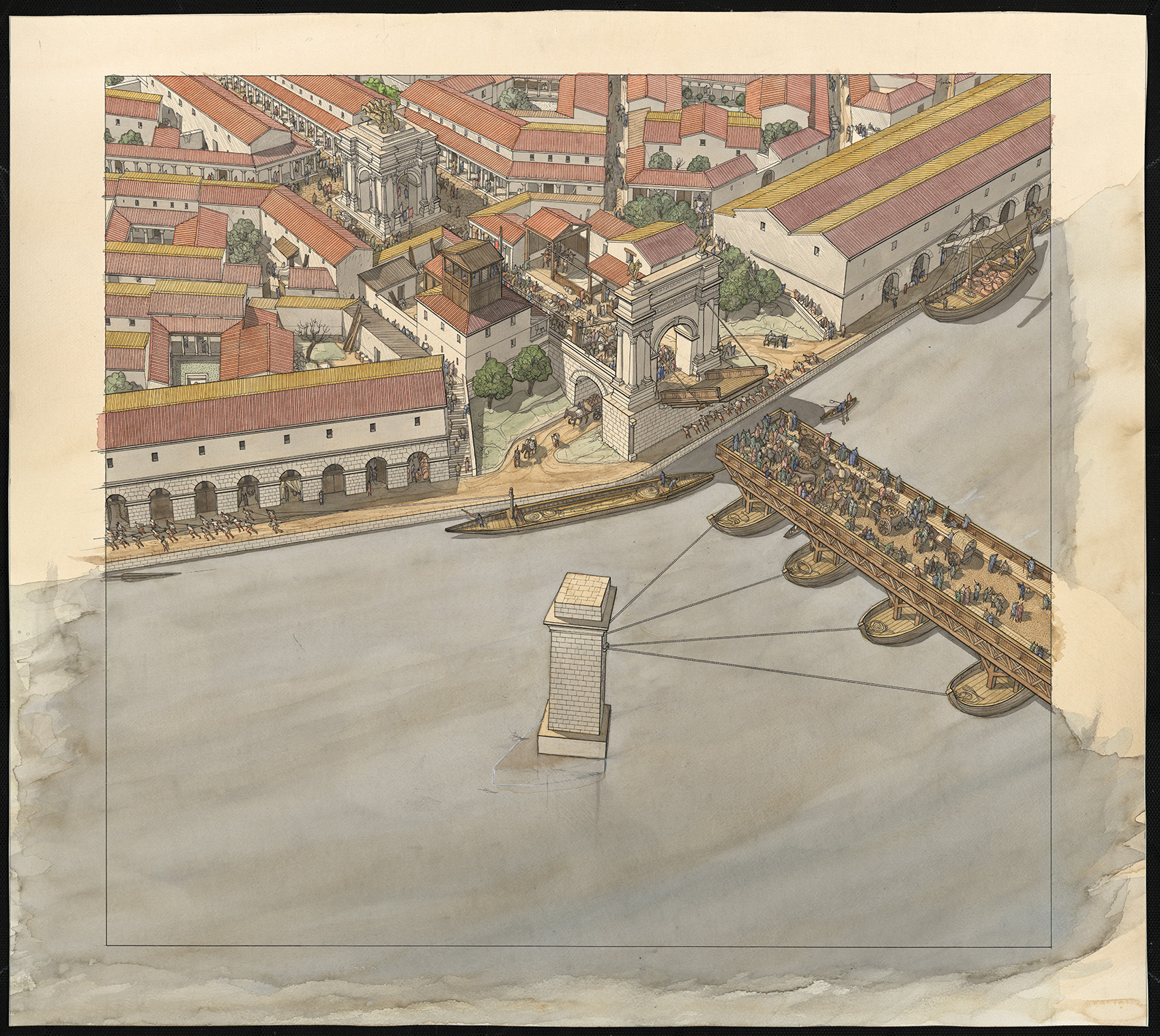 Arelate (Arles), the towpath and boat bridge - Jean-Claude Golvin