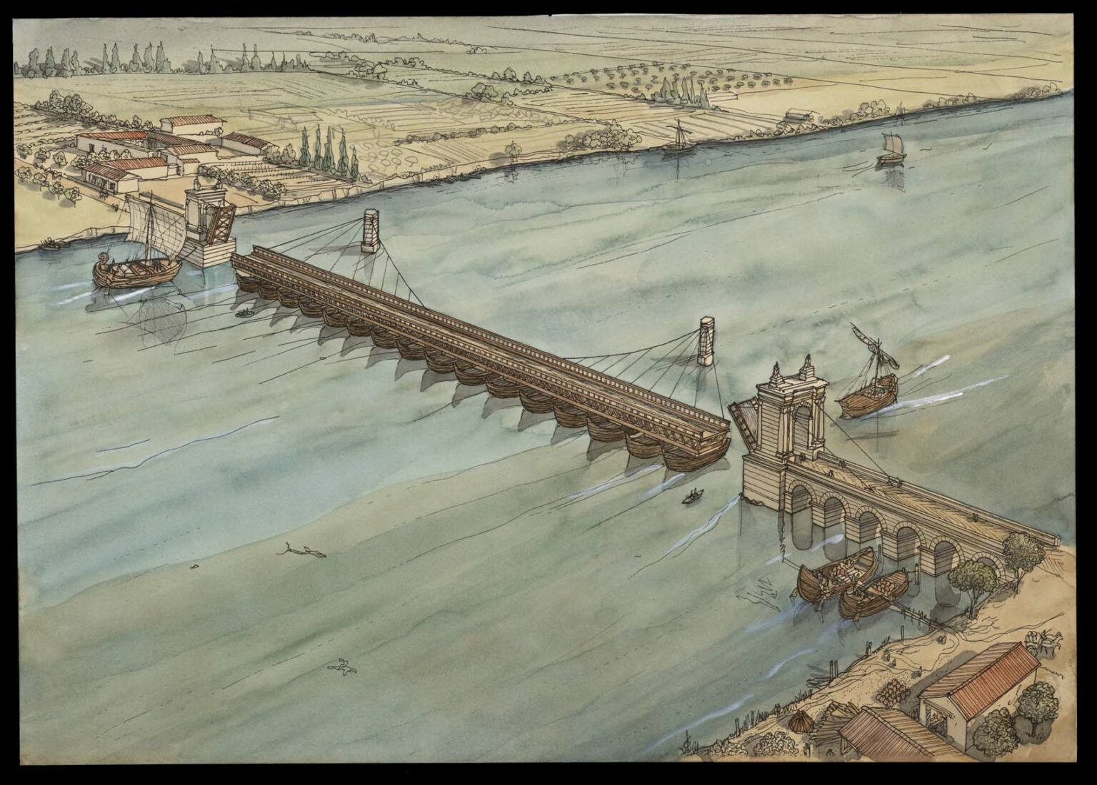 Arelate (Arles), le pont de bateaux - Jean-Claude Golvin